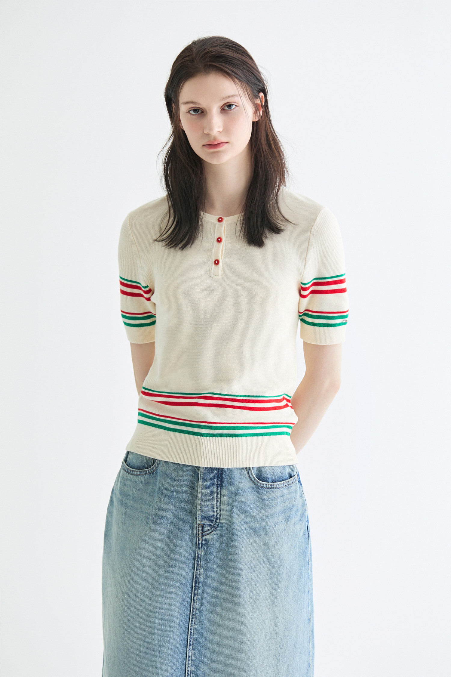 [24SS] 미니 스트라이프 헨리넥 반팔 니트 - 감도 깊은 취향 셀렉트샵 29CM