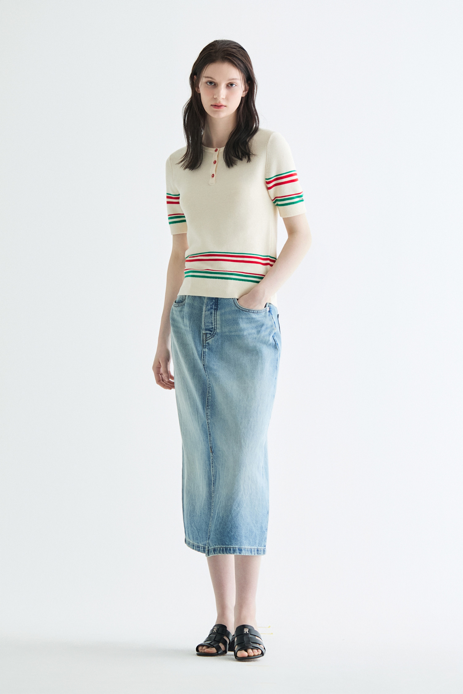 [24SS] 미니 스트라이프 헨리넥 반팔 니트 - 감도 깊은 취향 셀렉트샵 29CM